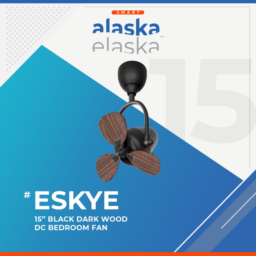 [Elaska] ESKYE 15" Corner DC Ceiling Fan (Black Dark Wood / Silver ...